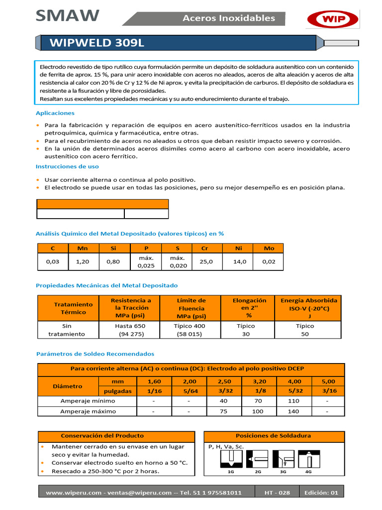 HT Wipweld E309l 161687457863 | PDF | Acero inoxidable | Acero