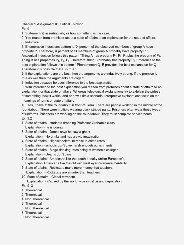 Chapter 9 Assignment #1 Critical Thinking | PDF | Inductive Reasoning | Argument