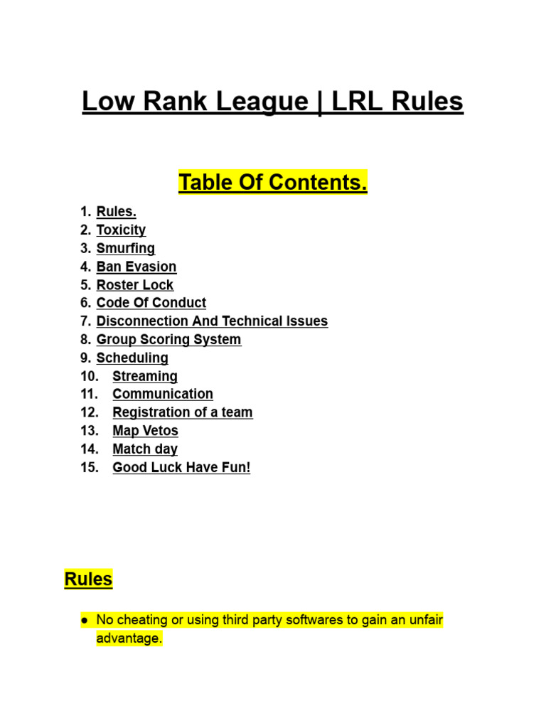 Low Rank League LRL Offical Rules | PDF