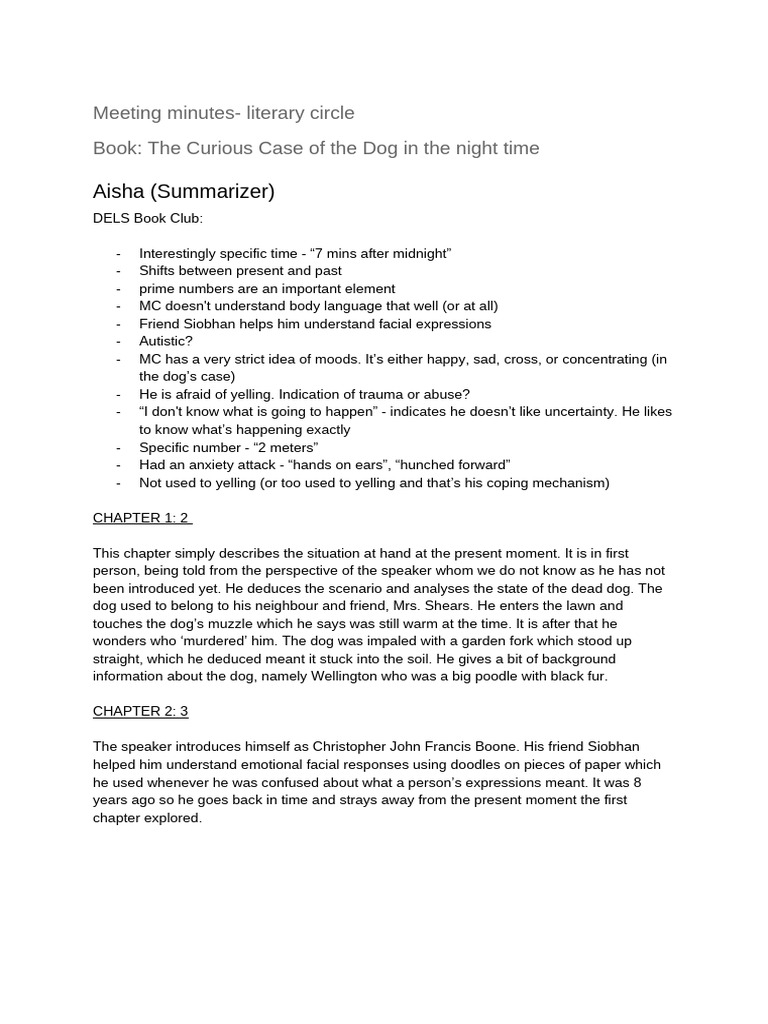Literary Circle Chapter 1, 2, 3_ The curious case of the dog in the ...
