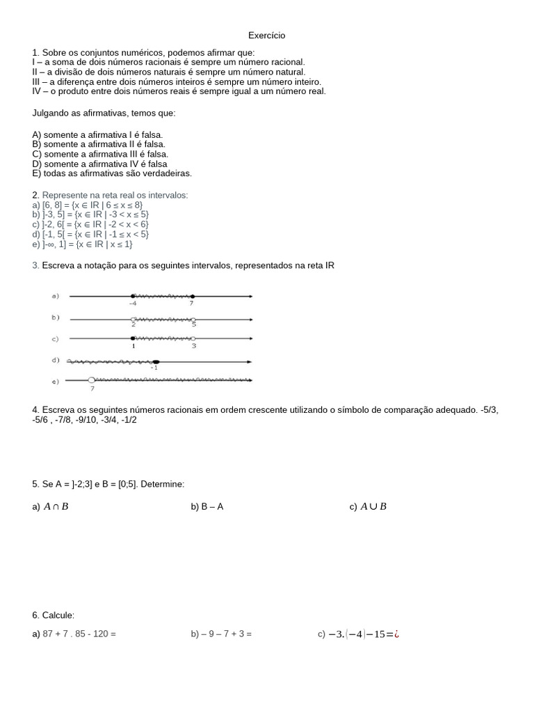 exercicio conjuntos numericos | PDF