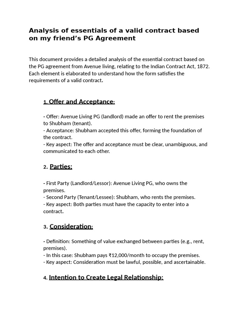 Analysis of Essentials of A Valid Contract Based On My Friend | PDF ...