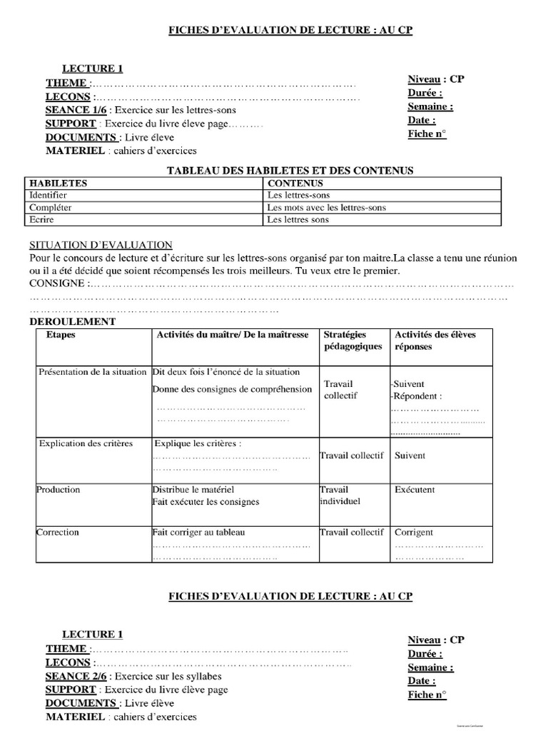 Fiche D'evaluation Lecture KGO-1 | PDF