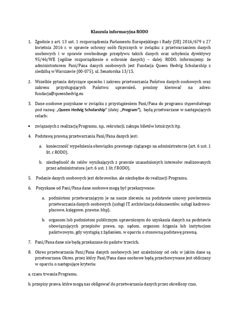 Klauzula Informacyjna RODO | PDF