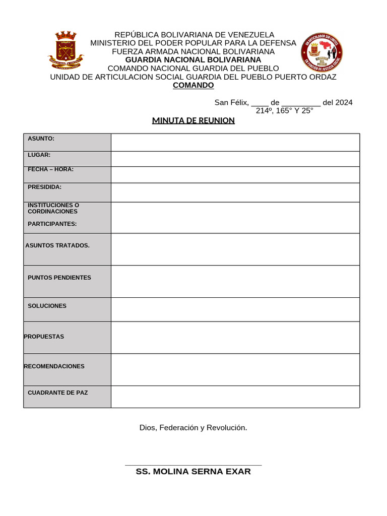 Minuta de Reunión GNB Venezuela | PDF | Gobierno | Venezuela