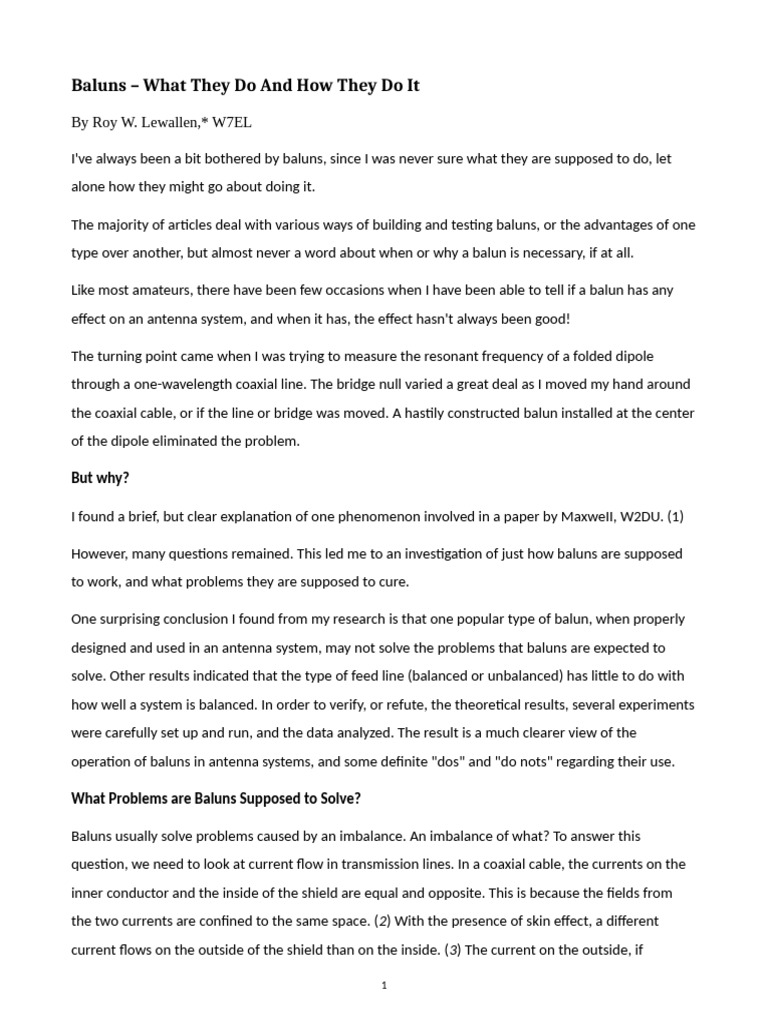 Baluns - What They Do and How They Do It | PDF | Antenna (Radio ...