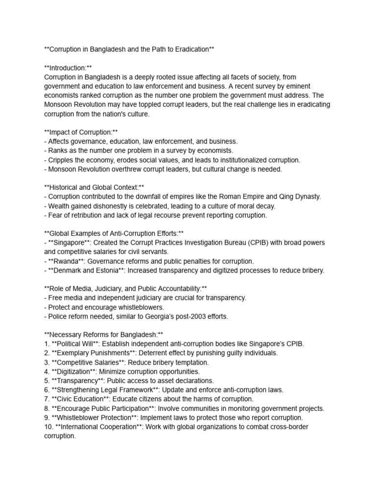 Corruption in Bangladesh and The Path To Eradication | PDF | Corruption ...