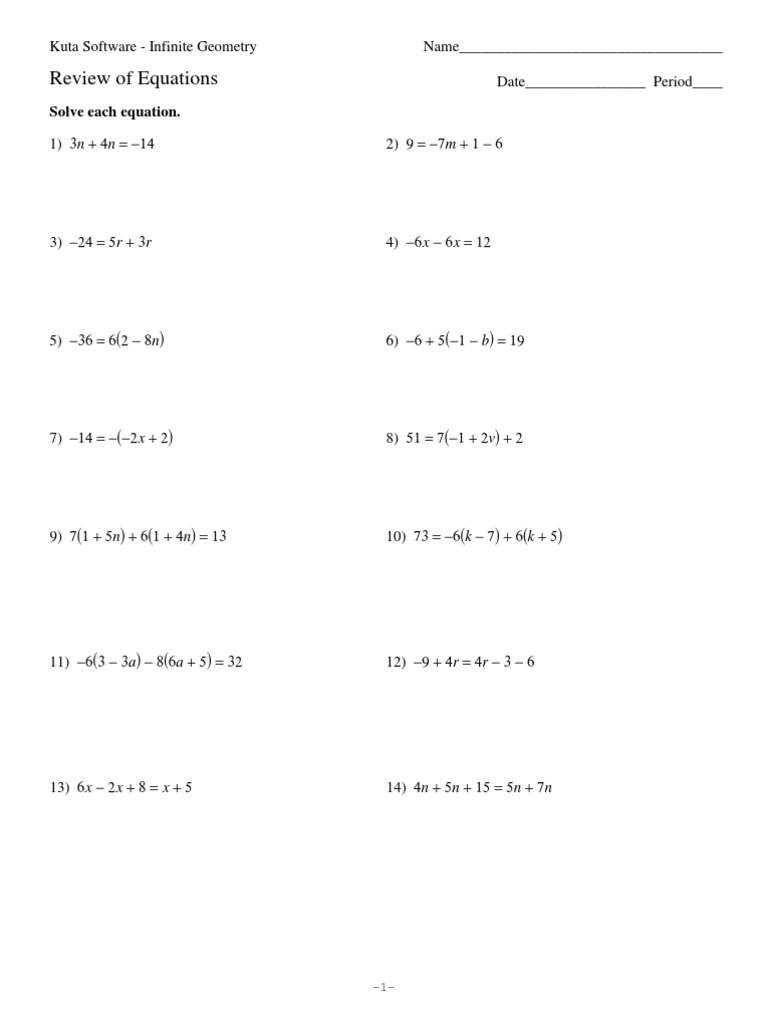 Review of Equations: Solve Each Equation | PDF