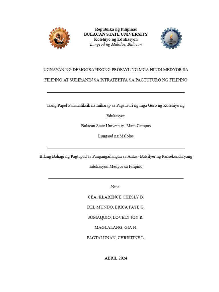 Ugnayan NG Demograpikong Profayl NG Mga Hindi Medyor Sa Filipino at Suliranin Sa Istratehiya Sa ...