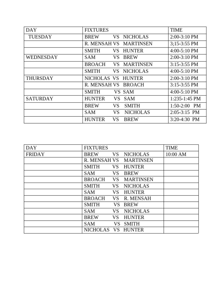 Blay Play Fixture Schedule | PDF