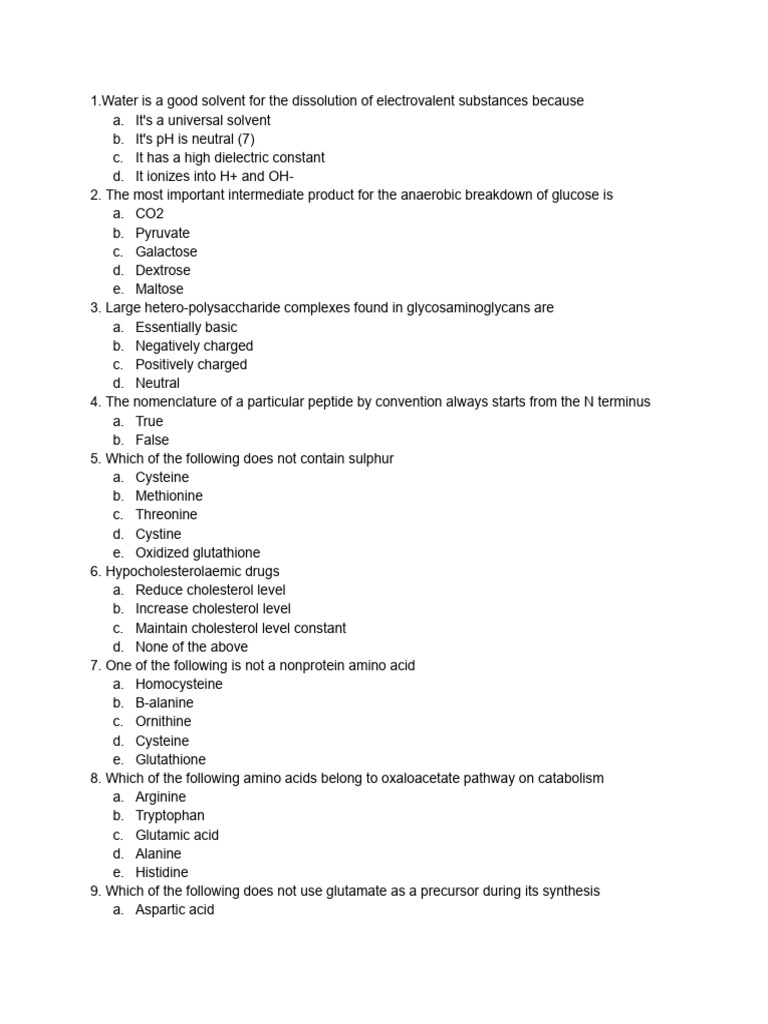 Biochemistry MCQ MBBS 3 Exams 2024 AMHS Compilation | PDF | Glycolysis | Amino Acid
