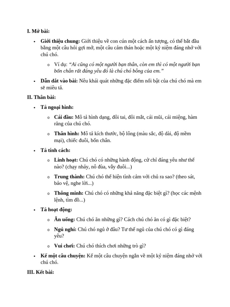 dàn ý tả con cún | PDF