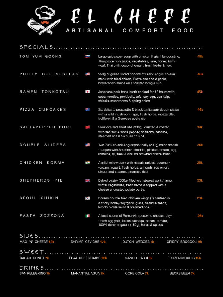 El Chefe Artisanal Street Food | PDF | Thai Cuisine | Scallion