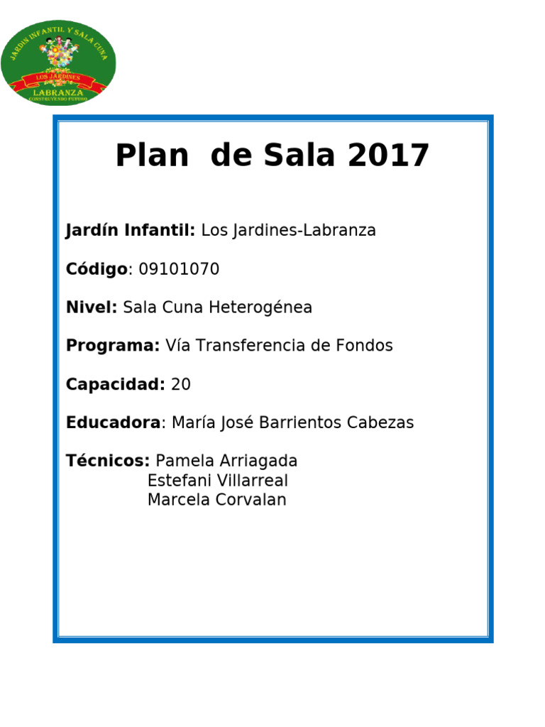 Copia de Plan de Sala 2017 | PDF | Educación de la primera infancia ...