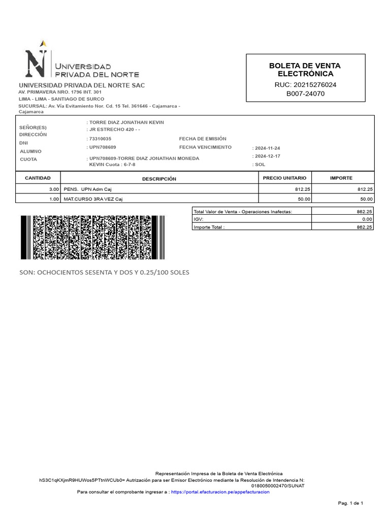 Upn - Boleta de Pago. | PDF