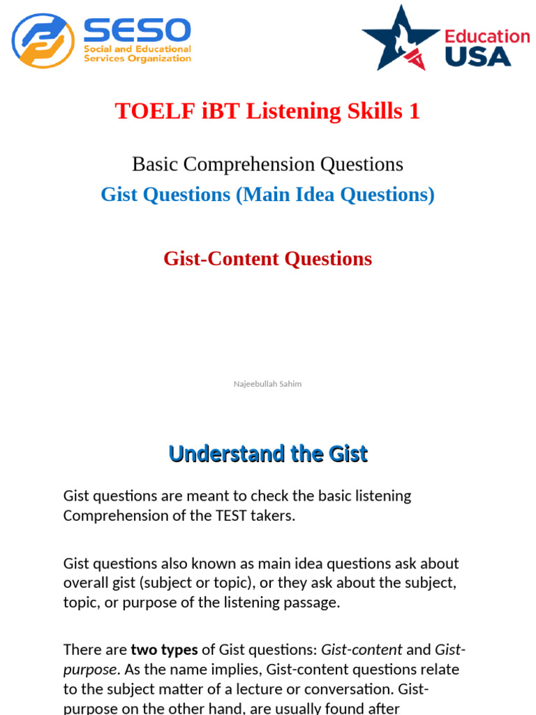Listening-Question 1 (gist content) | PDF | Reading Comprehension | Social Networking Service