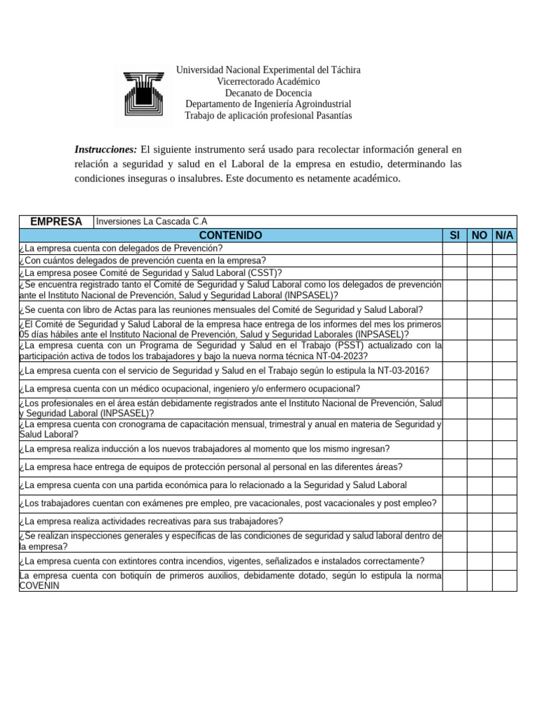 Check List General SST | PDF | Seguridad y salud ocupacional | Business