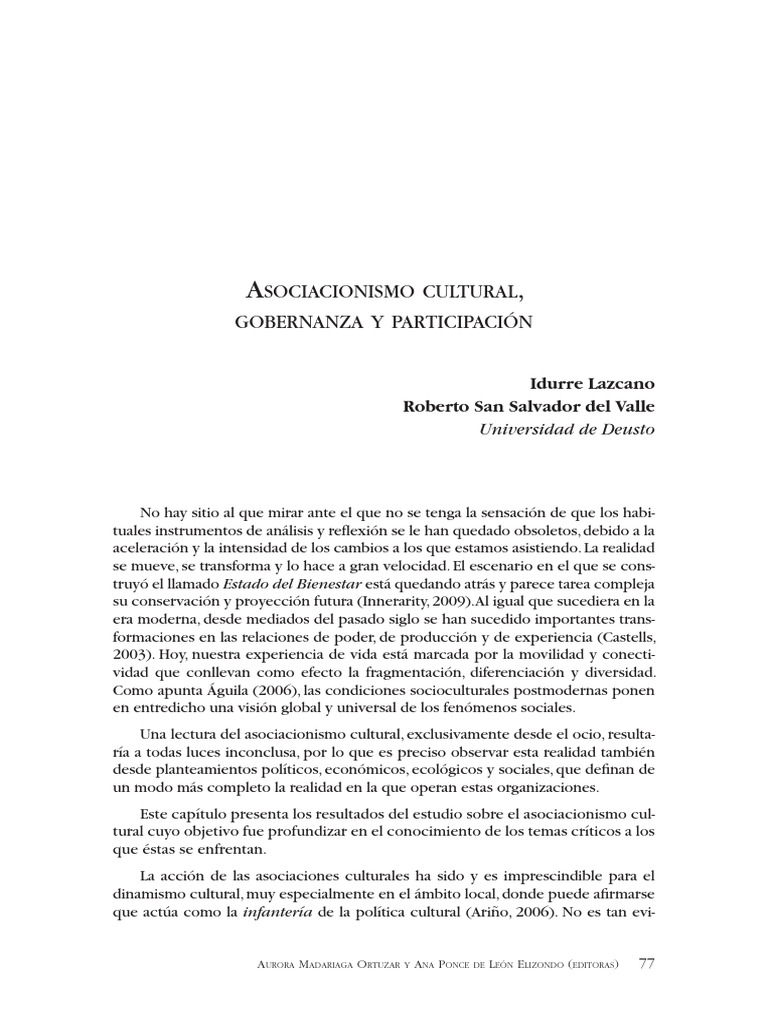 Sociacionismo Cultural Gobernanza Y Participación: Idurre Lazcano ...