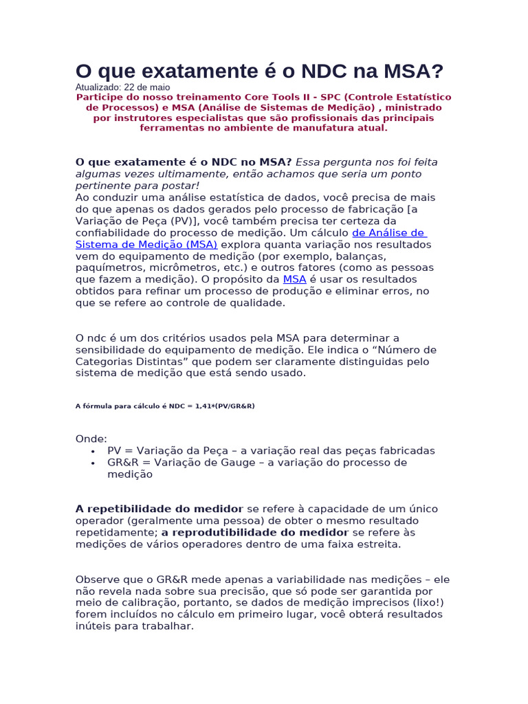 Entendendo o NDC na MSA | PDF | Medição | Estatísticas