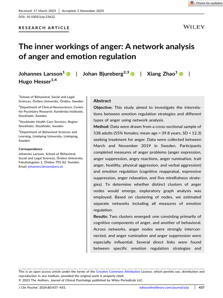 The inner workings of anger: A network analysis of anger and emotion ...
