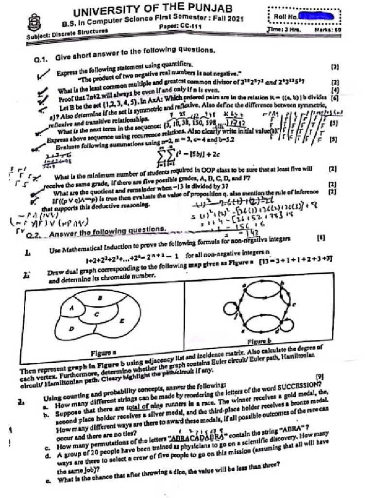 Discrete Mathematics 2021 Past Paper | PDF