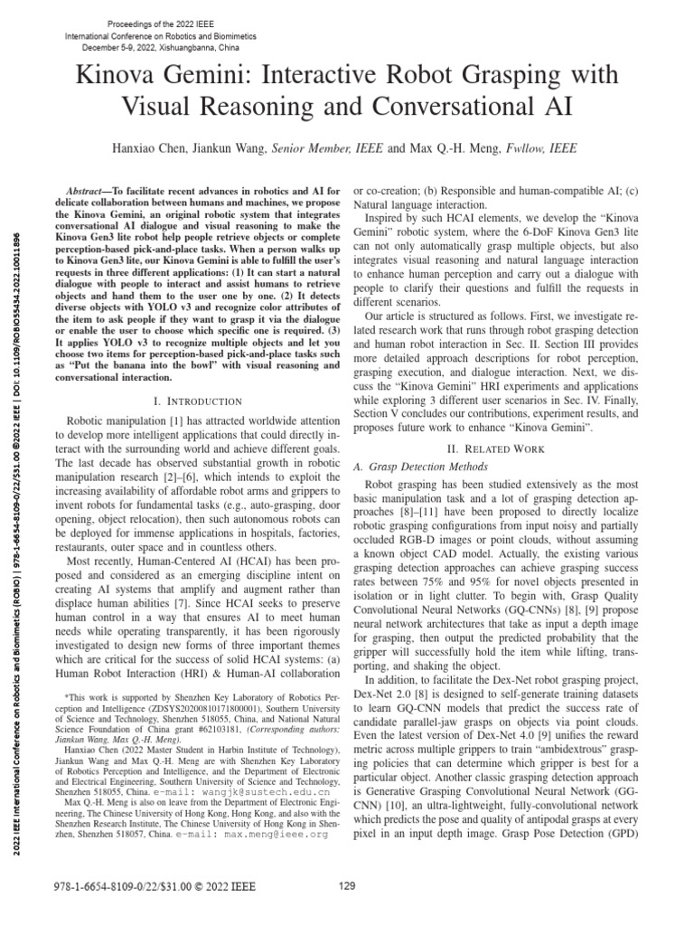 Kinova Gemini Interactive Robot Grasping With Visual Reasoning and Conversational AI | PDF ...