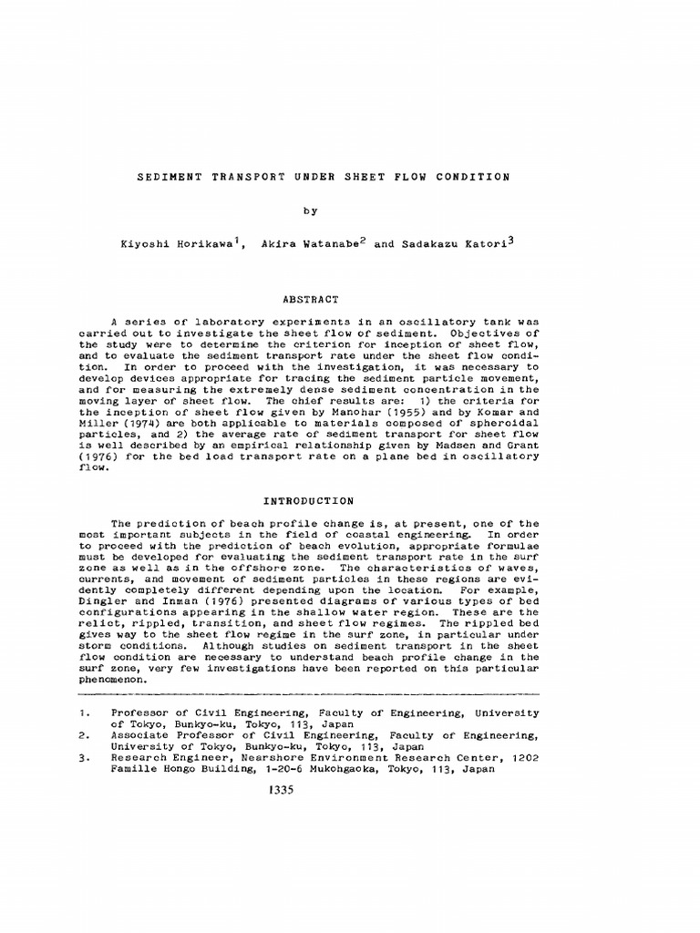 Sediment Transport in Sheet Flow Conditions | PDF | Velocity | Sediment