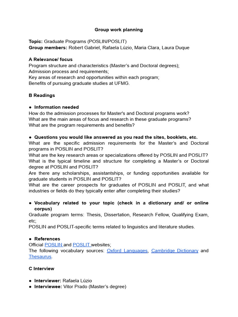 Group Work Planning - Graduate Programs | PDF | Doctorate | Thesis