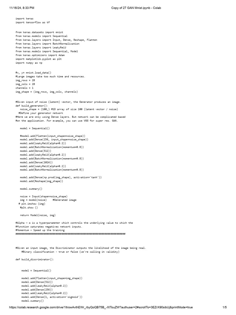 2-GAN Mnist - Ipynb - Colab | PDF | Algorithms | Applied Mathematics