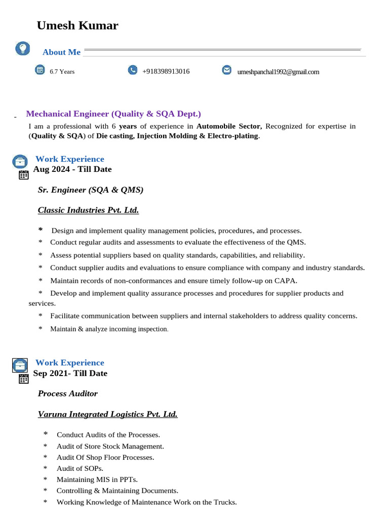 Umesh CV - Updated | PDF | Audit | Quality Management System