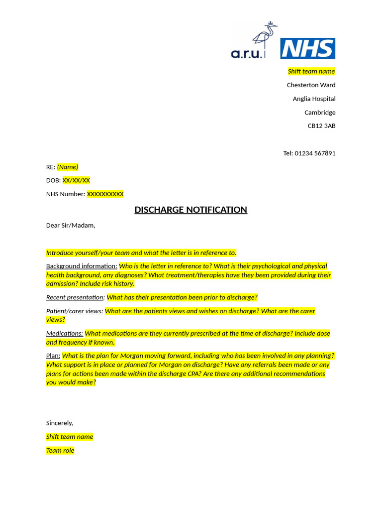 Discharge Letter Template | PDF