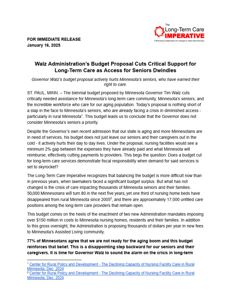 Release Budget Proposal 2025 LTCI | PDF | Long Term Care | Minnesota