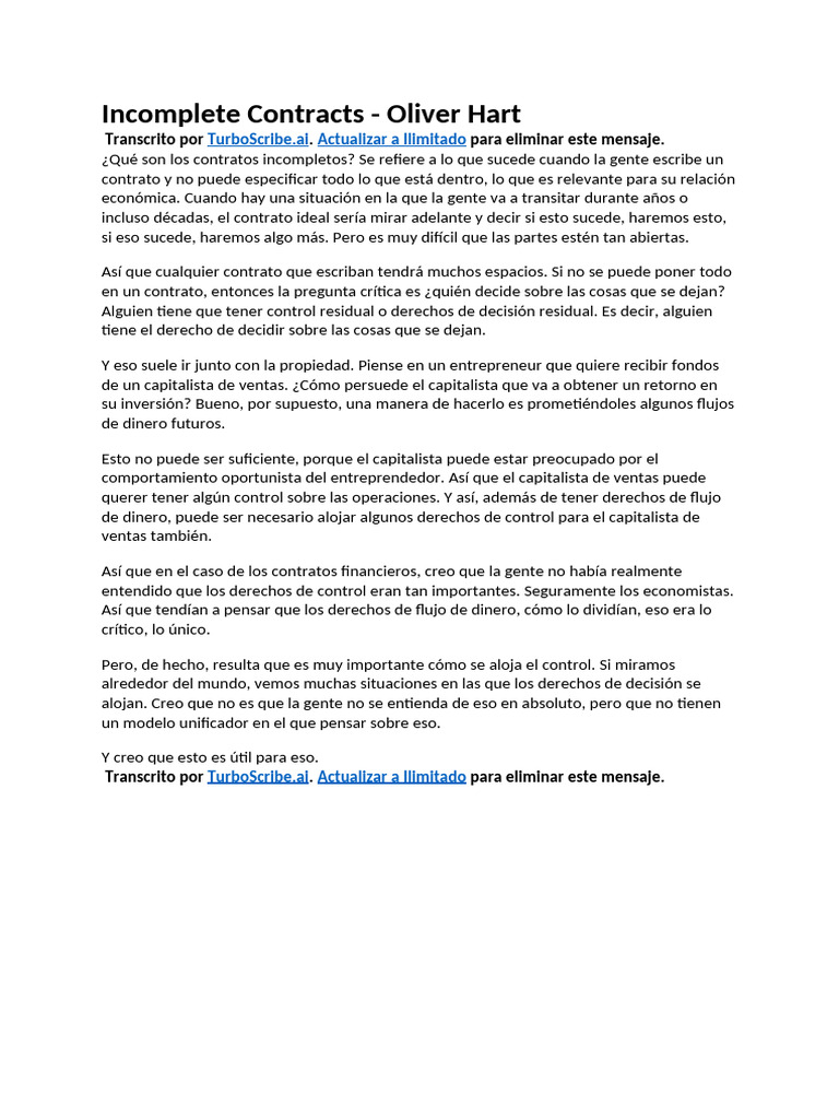 Incomplete Contracts - Oliver Hart | PDF