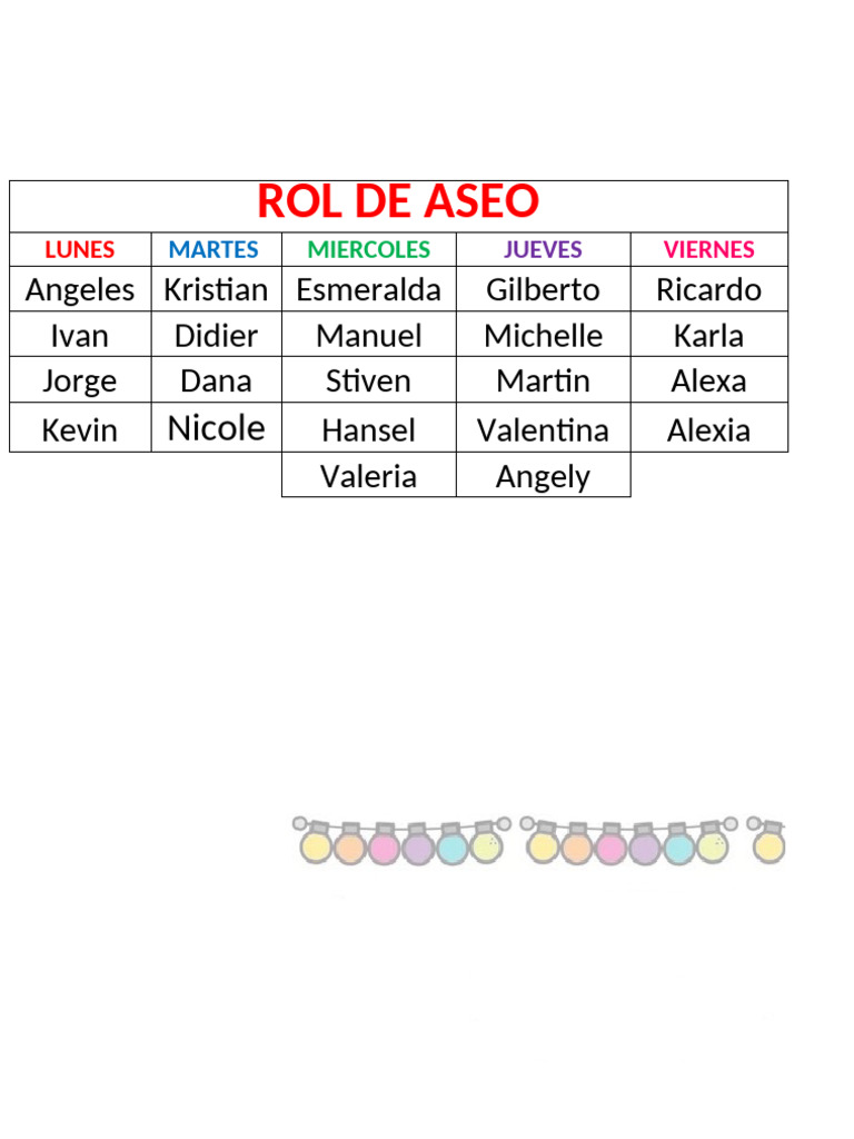 Rol de Aseo | PDF