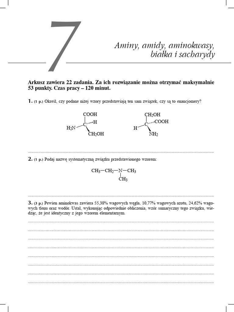 Aminy, Amidy, Aminokwasy, Białka I Sacharydy-Test | PDF