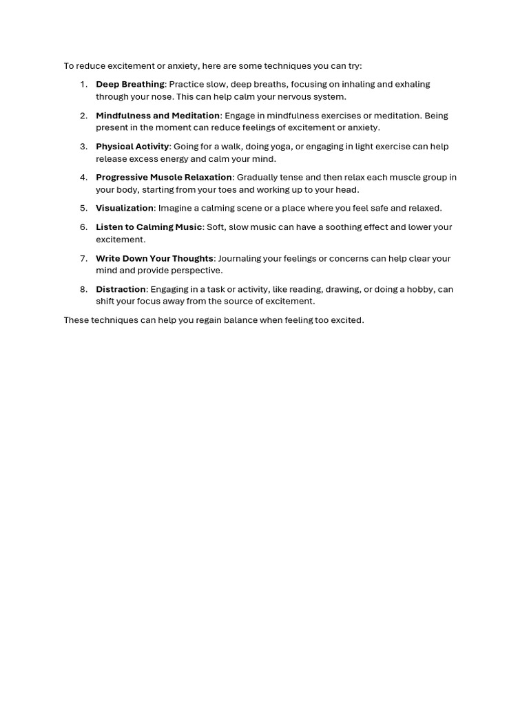 To Reduce Excitement or Anxiety | PDF