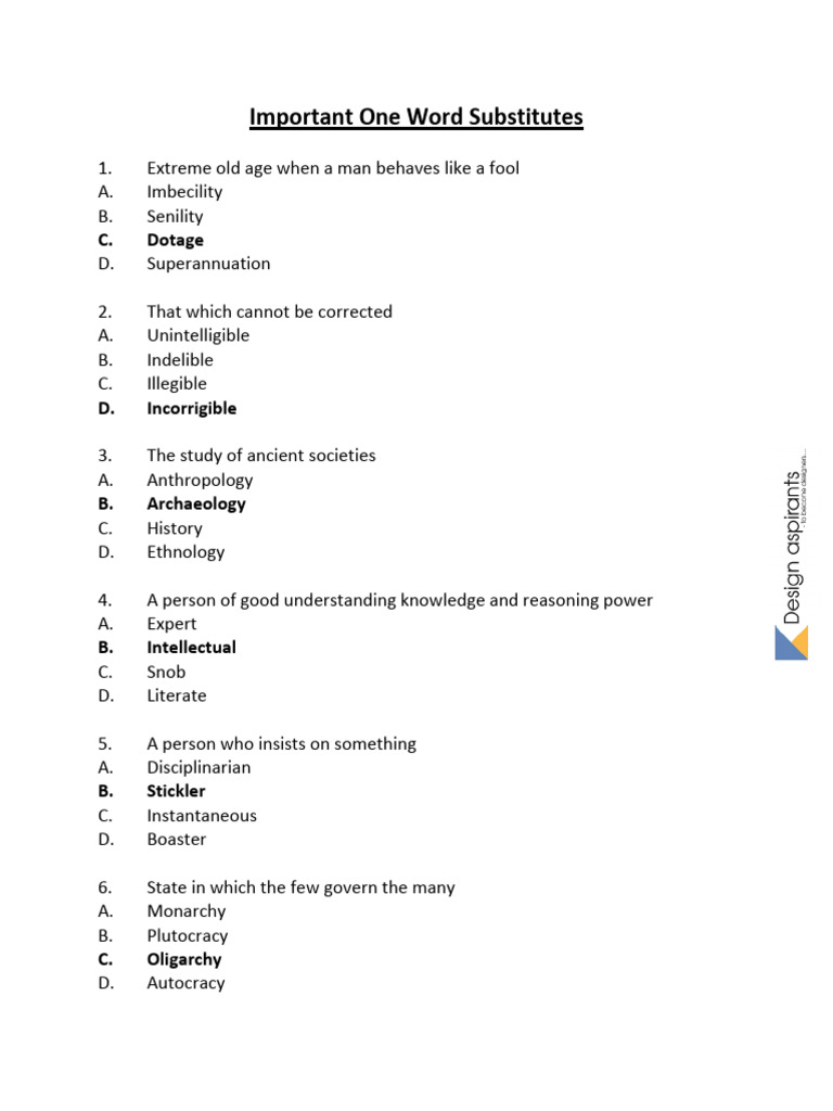 One Word Substitutes | PDF