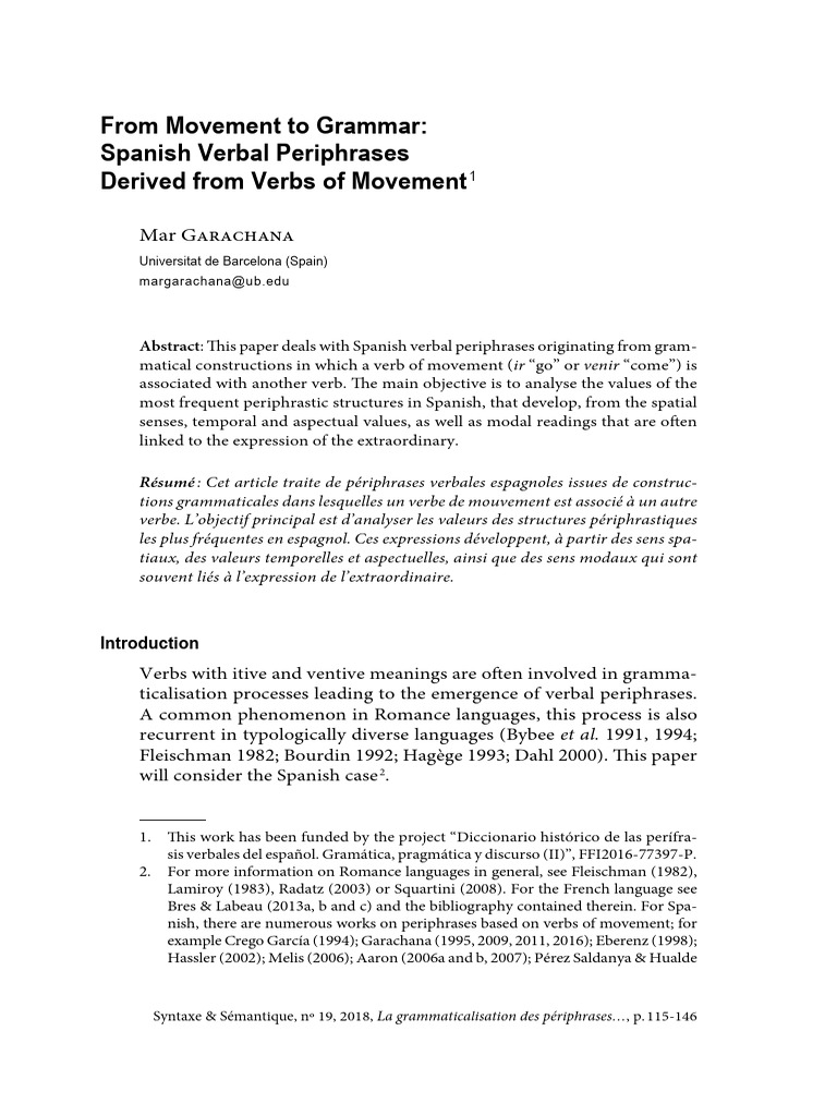 From Movement to Grammar Spanish Verbal Periphrases Derived From Verbs ...