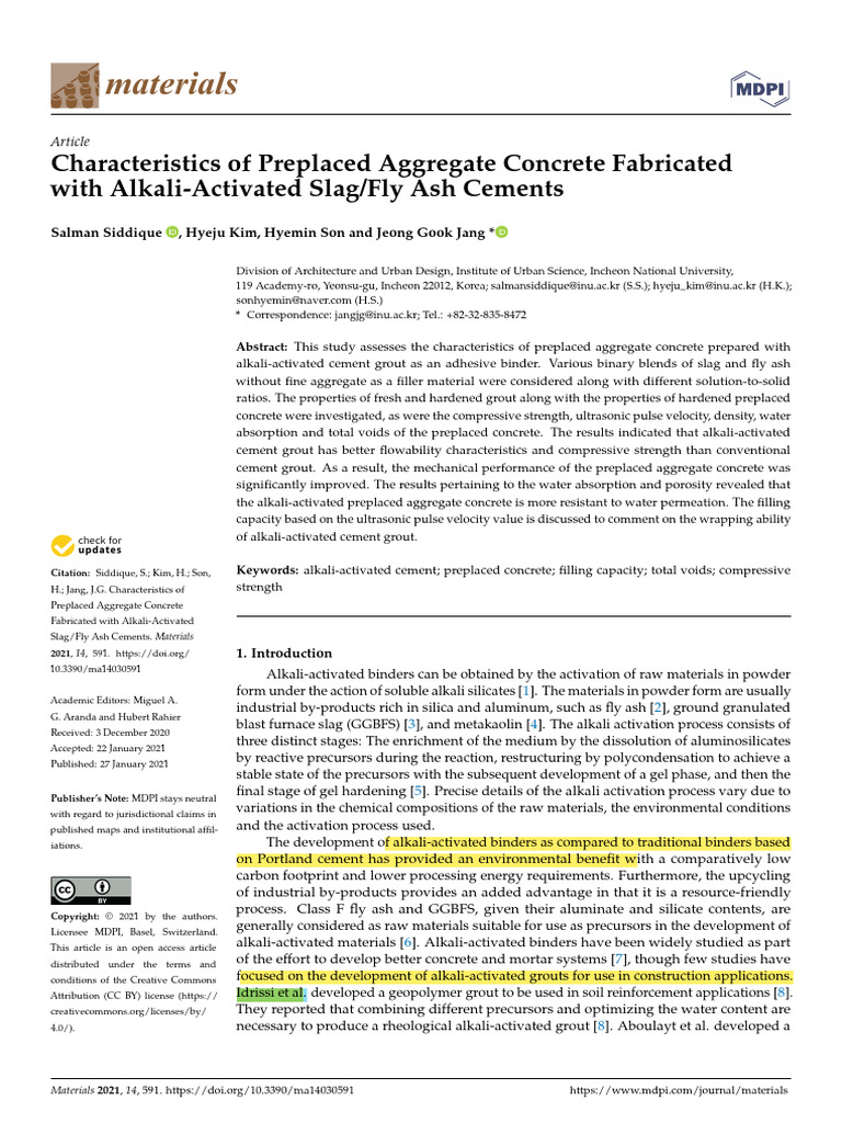Characteristics of Preplaced Aggregate Concrete Fabricated With Alkali ...