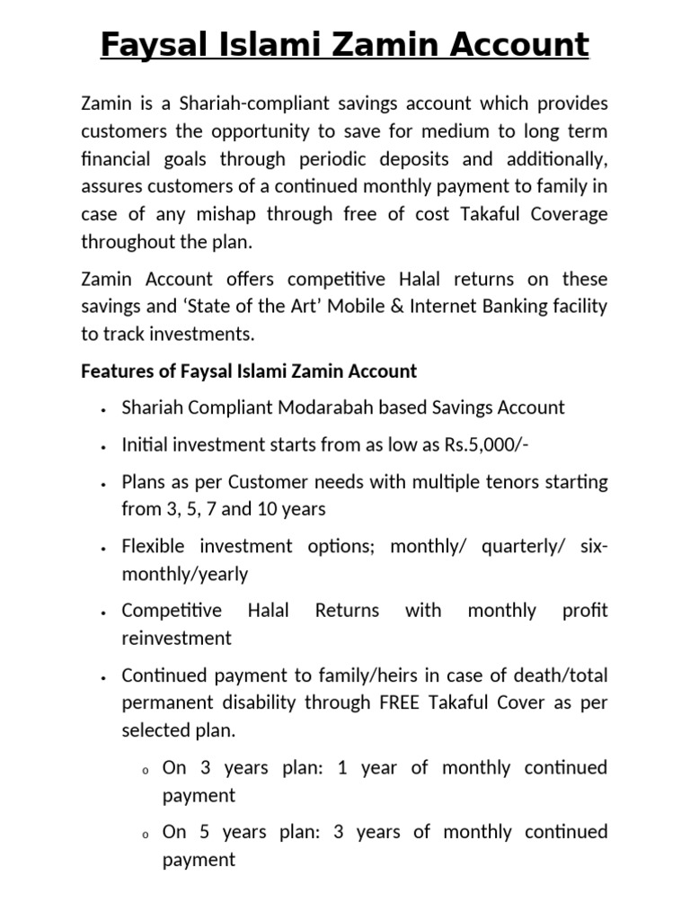 Faysal Islami Zamin Account | PDF | Islamic Banking And Finance | Business