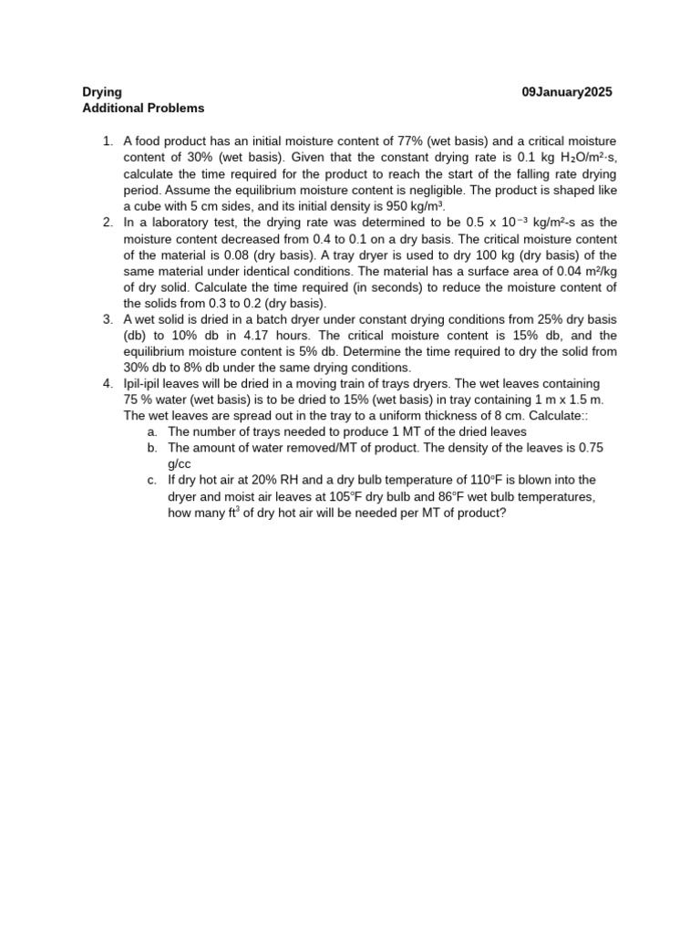 Drying Additional Problems | PDF