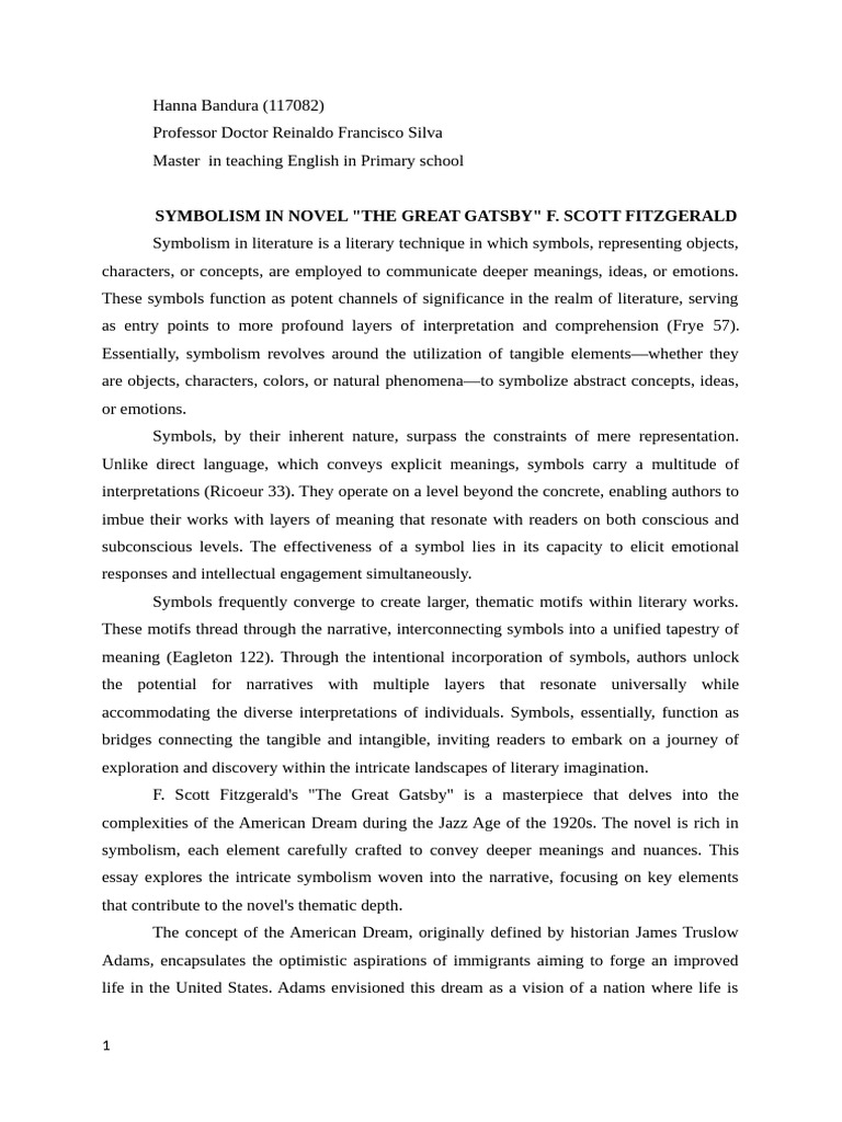 Essay | PDF | The Great Gatsby | American Dream