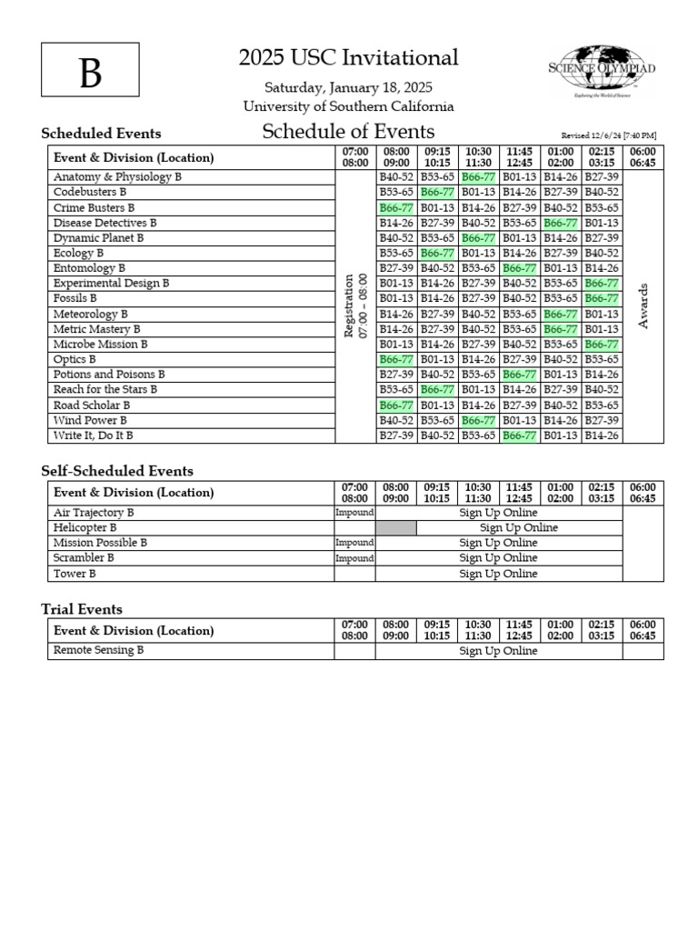 2025_USC_Invite_Schedule_6_Blocks_B | PDF | Applied And ...