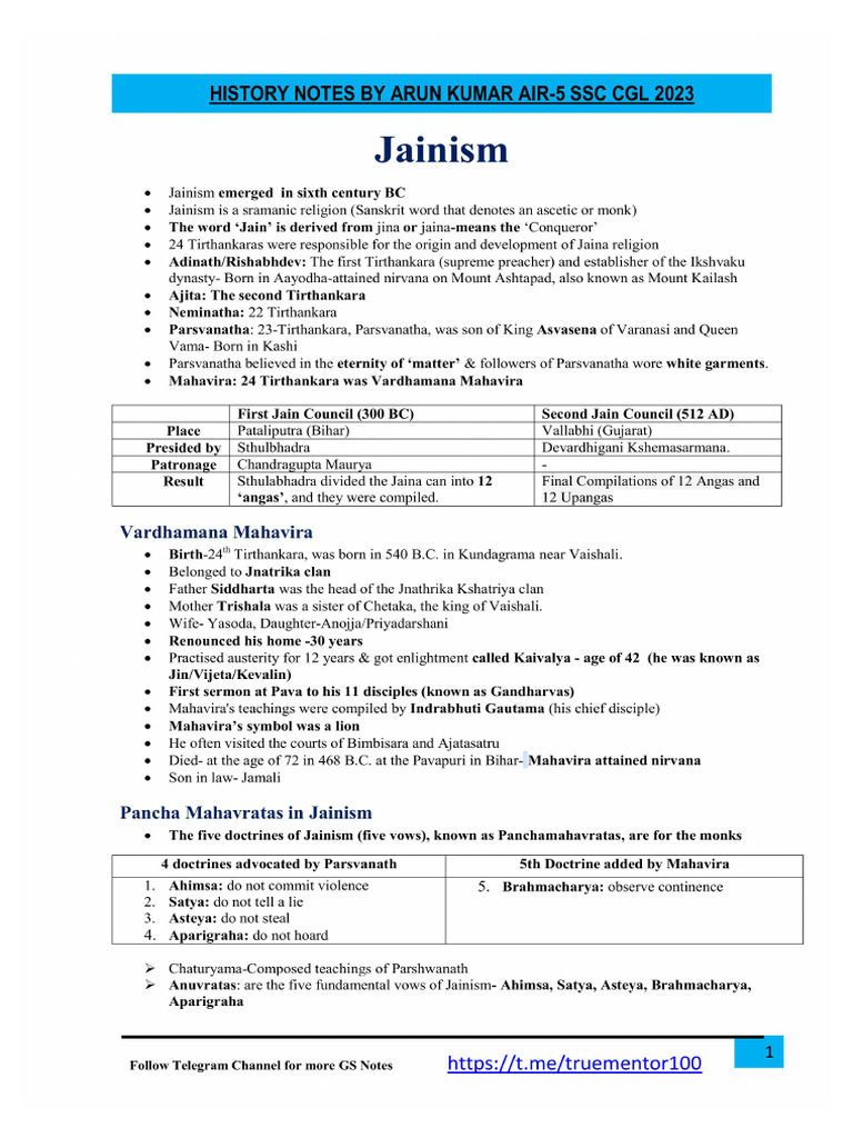 Jainism Notes by Arun Kumar AIR-5 | PDF
