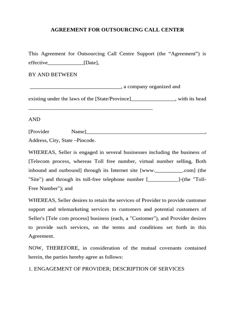 Agreement For Outsourcing Call Center | PDF | Indemnity | Bankruptcy
