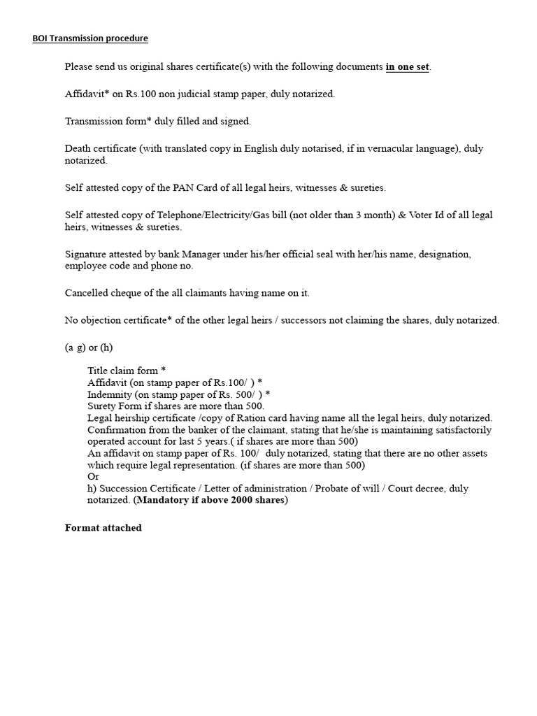 BOI Transmission Procedure N Forms | PDF