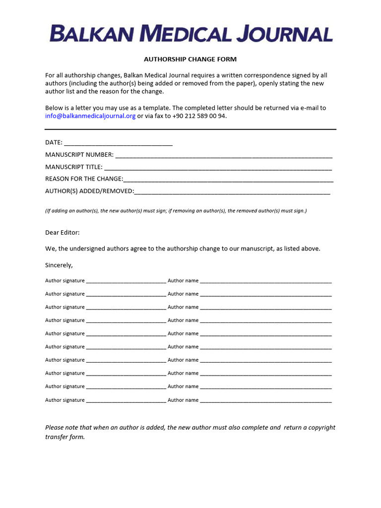 Authorship Change Procedure Template | PDF