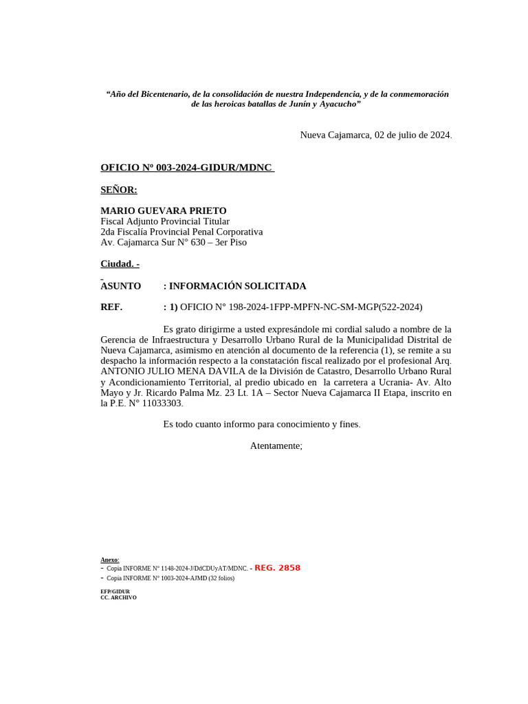 Oficio #003-2024 - Información A La Fiscalia | PDF
