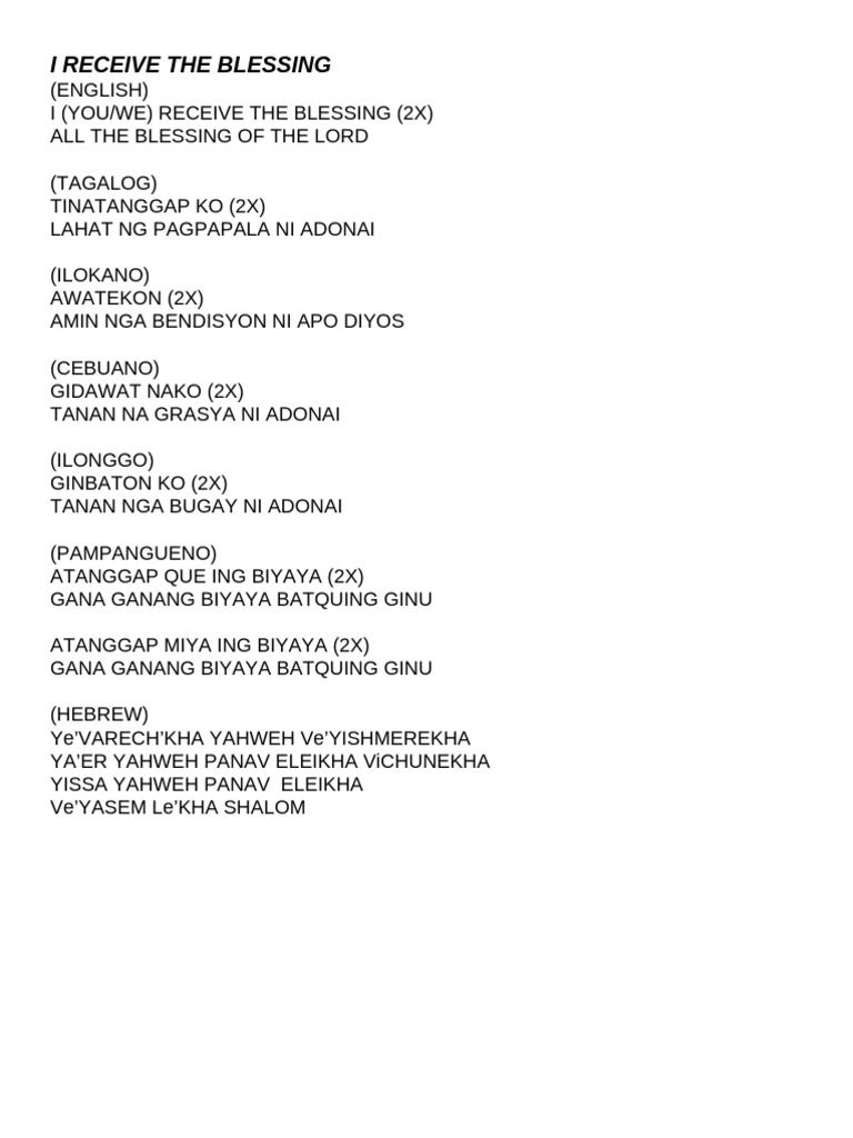 THE BLESSING & I RECEIVE THE BLESSING | PDF