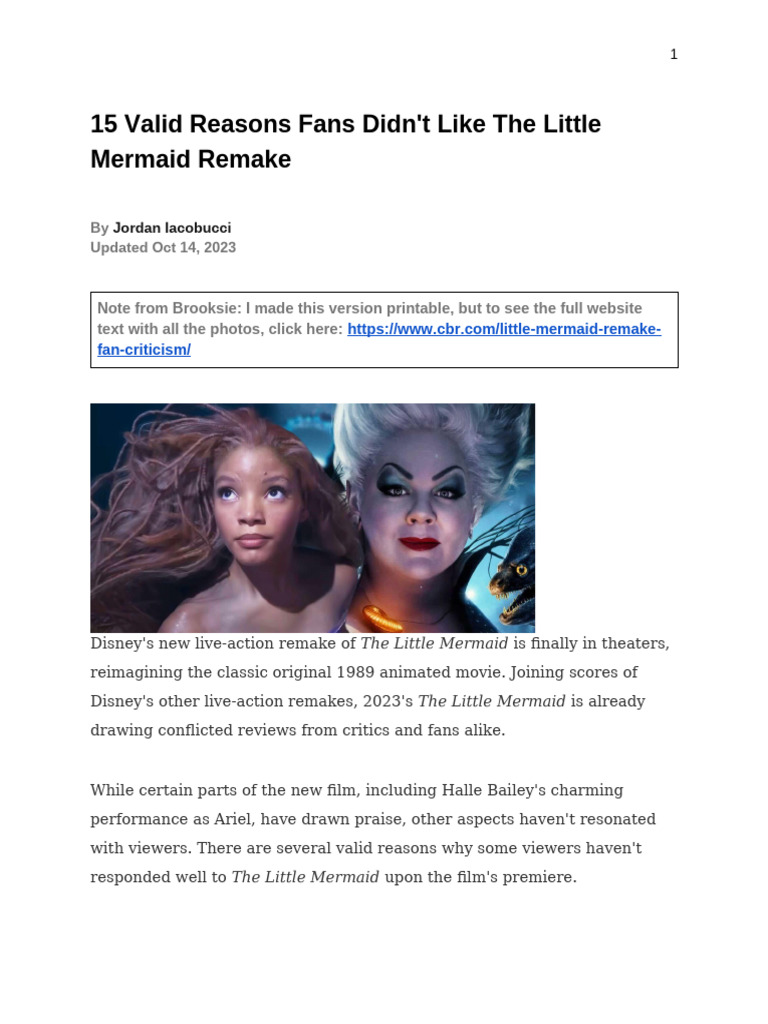 15 Valid Reasons Fans Didn't Like The Little Mermaid Remake | PDF